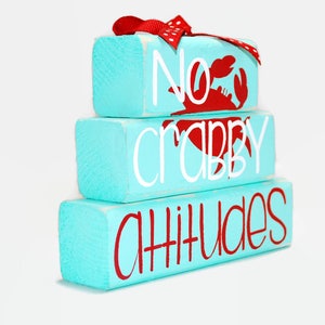 Crab Beach Decor: No Crabby Attitudes Wooden Block Stack - Etsy