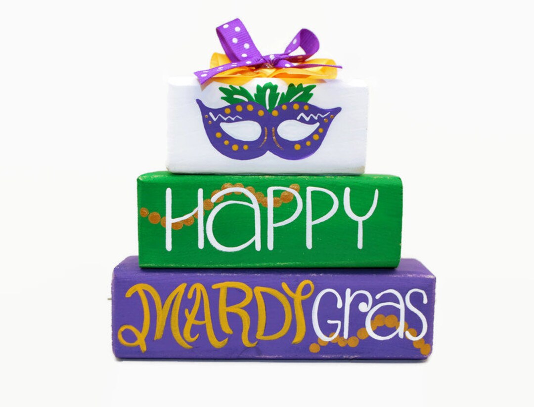 Mardi Gras Wooden Block Stack: Purple, Green & Gold Shelf Decor - Etsy
