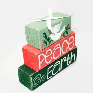 Peace on Earth Christmas Decor Woodenblock Dove Inspirational Gift ...