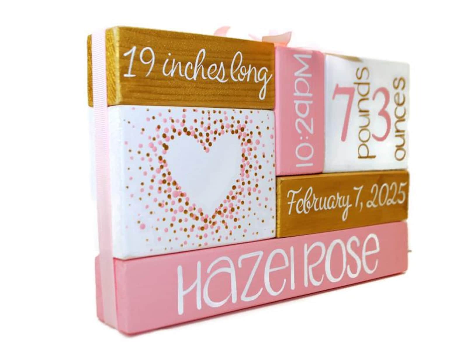 Pink & Gold Baby Birth Stat Wooden Block Nursery Decor - Etsy