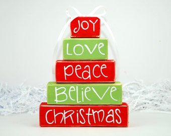 Believe Christmas Blocks Red & Green Set of Seven Wood - Etsy