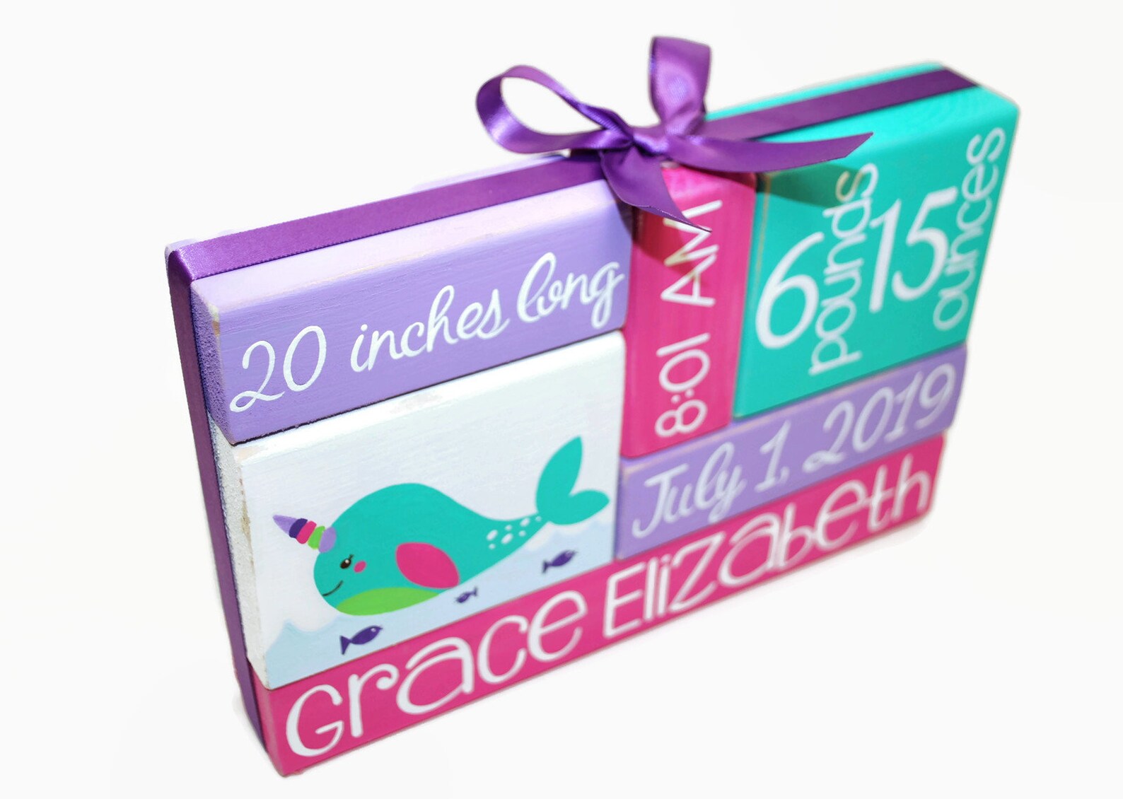 Narwhal Nursery Baby Birth Stat Woodenblock Shelf Sitter Stack - Etsy