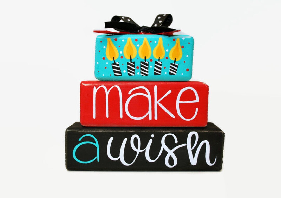 Birthday Make A Wish Woodenblock Shelf Sitter Stack - Etsy