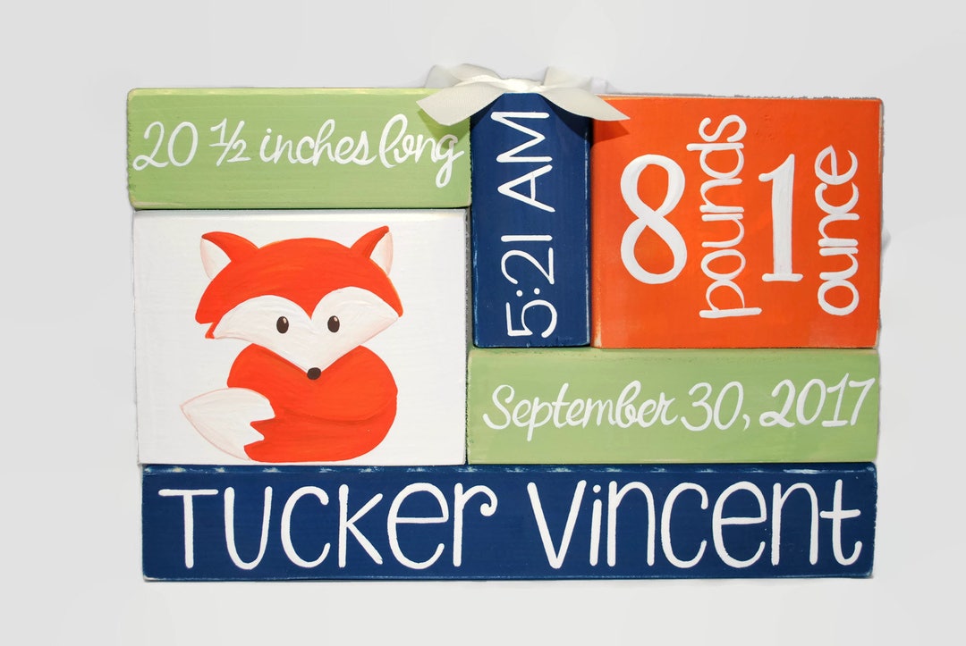 Fox Nursery Baby Birth Stat Woodland Woodenblock Shelf Sitter Stack - Etsy