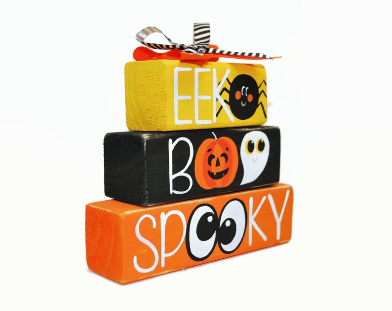 Halloween Eek Boo Spooky Woodenblock Shelf Sitter Stack - Etsy