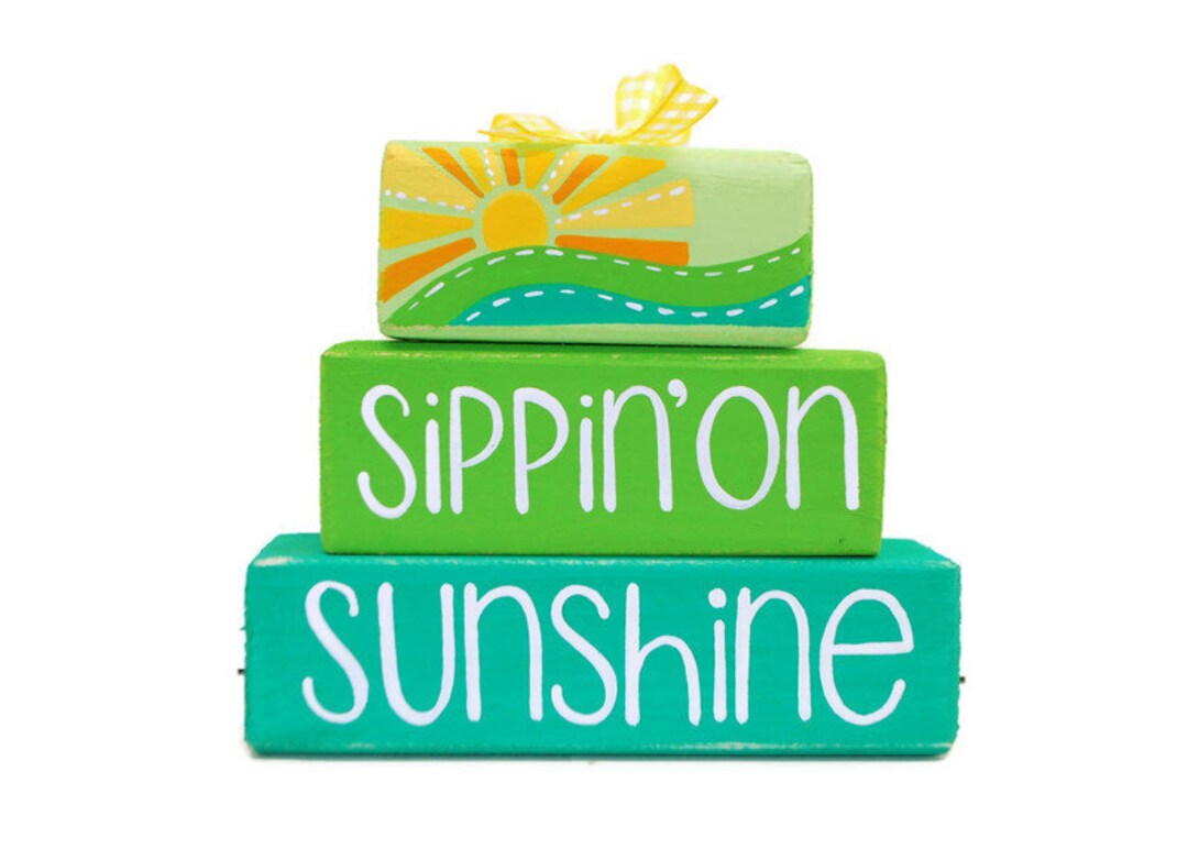 Sippin’ on Sunshine Wood Block Shelf Sitter | Summer Tiered Tray Decor ...