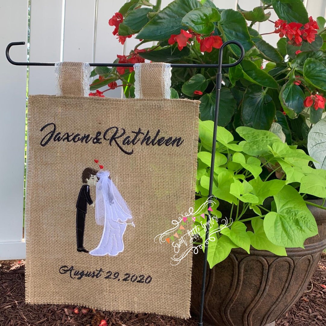 Burlap Wedding Garden Flag, Personalized Wedding Flag, Backyard Wedding ...
