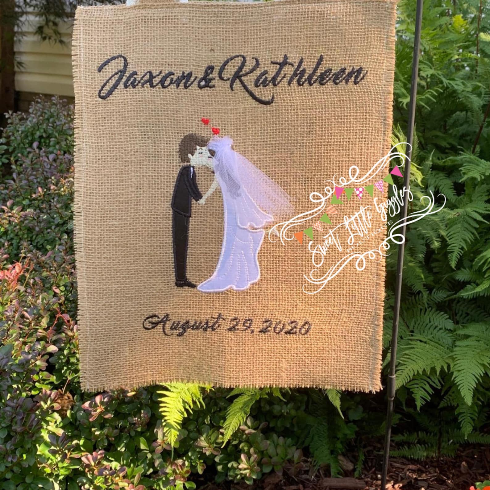 Burlap Wedding Garden Flag, Personalized Wedding Flag, Backyard Wedding ...