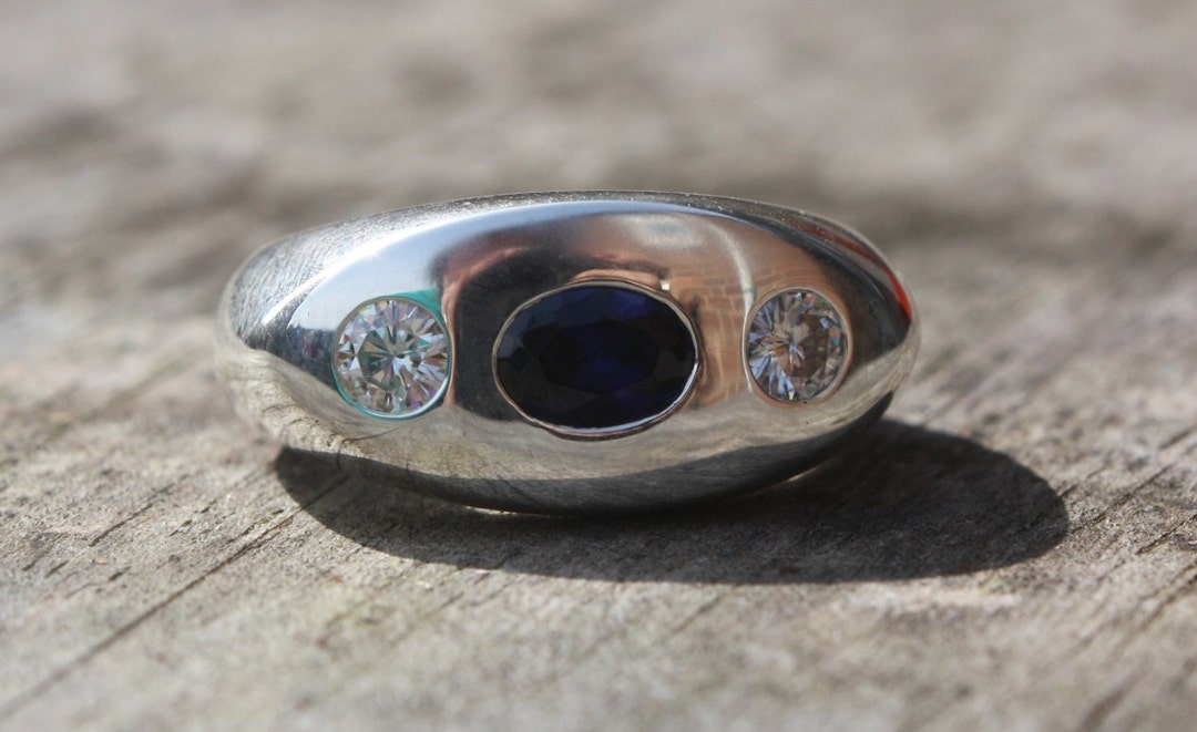 Chunky Silver Signet Ring ~ Stone Set Signet Ring ~ Sapphire Rings for ...