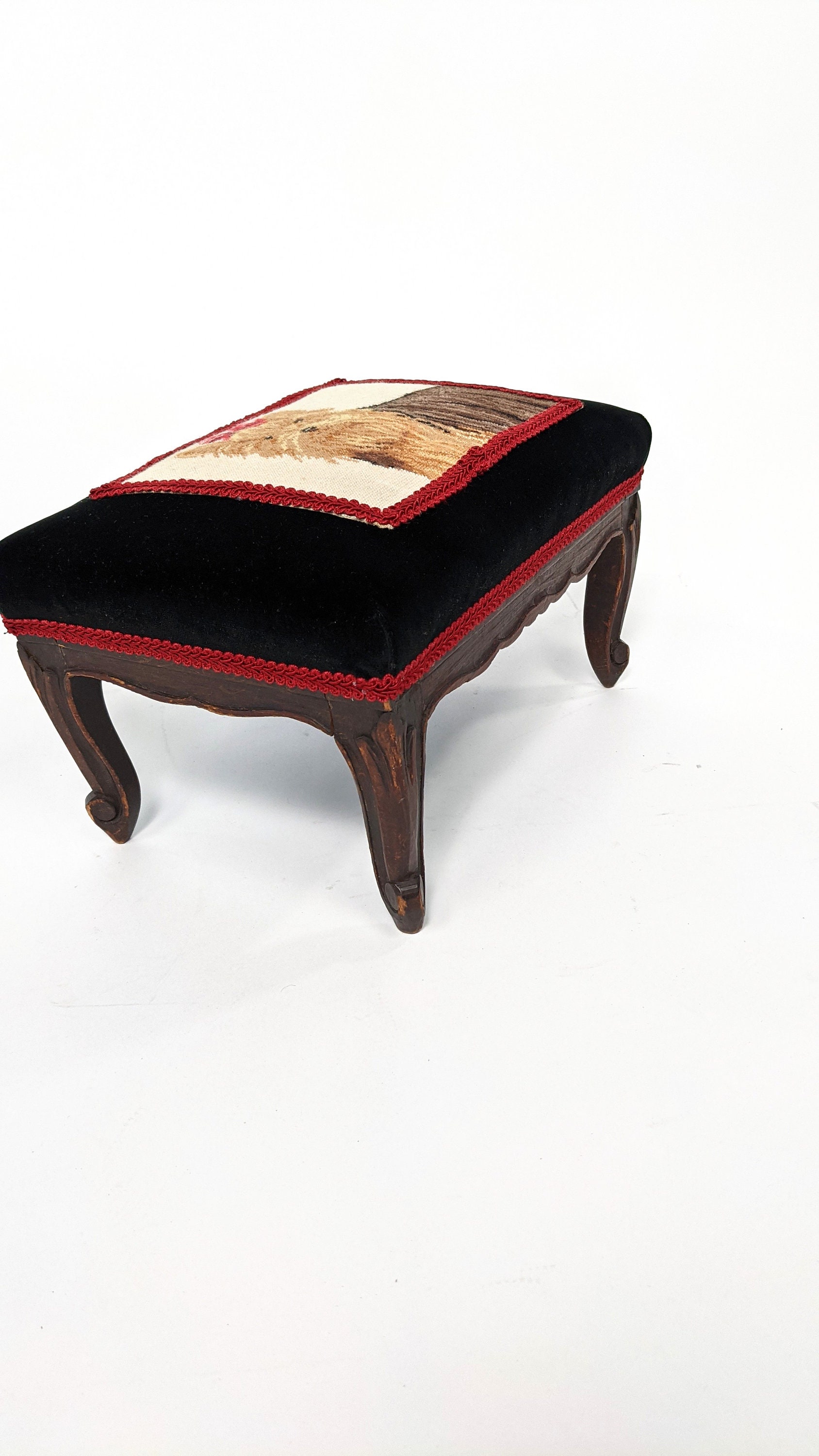 English Antique Yorkie Cross Stitch Footstool - Etsy