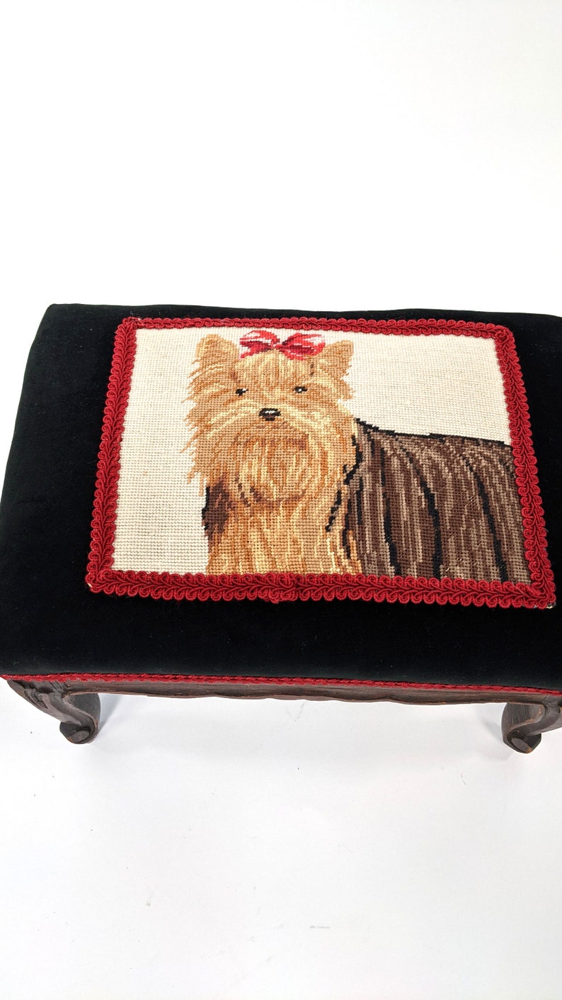 English Antique Yorkie Cross Stitch Footstool - Etsy