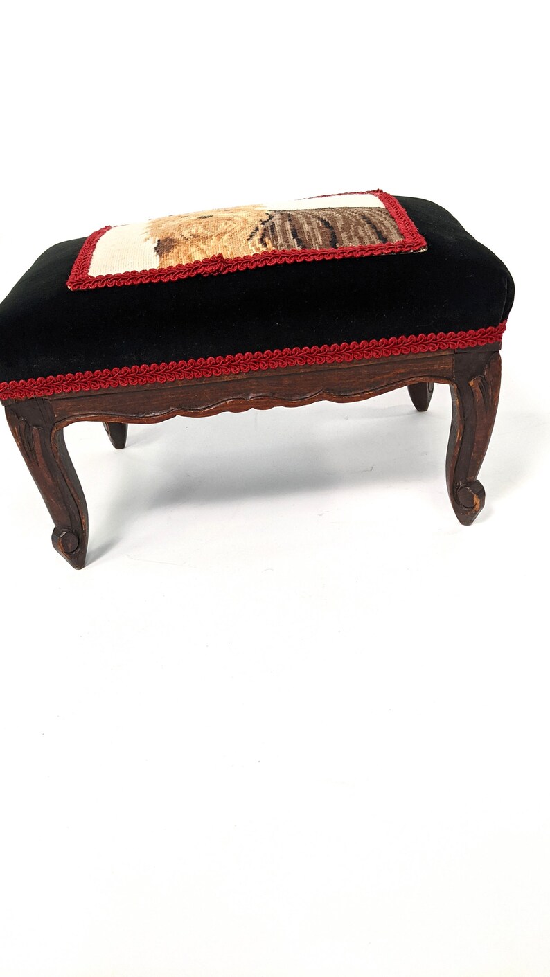 English Antique Yorkie Cross Stitch Footstool - Etsy