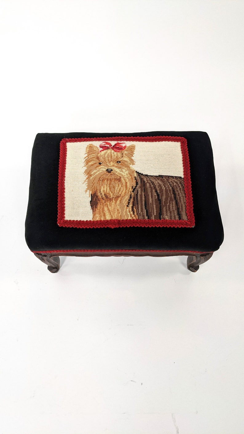 English Antique Yorkie Cross Stitch Footstool - Etsy