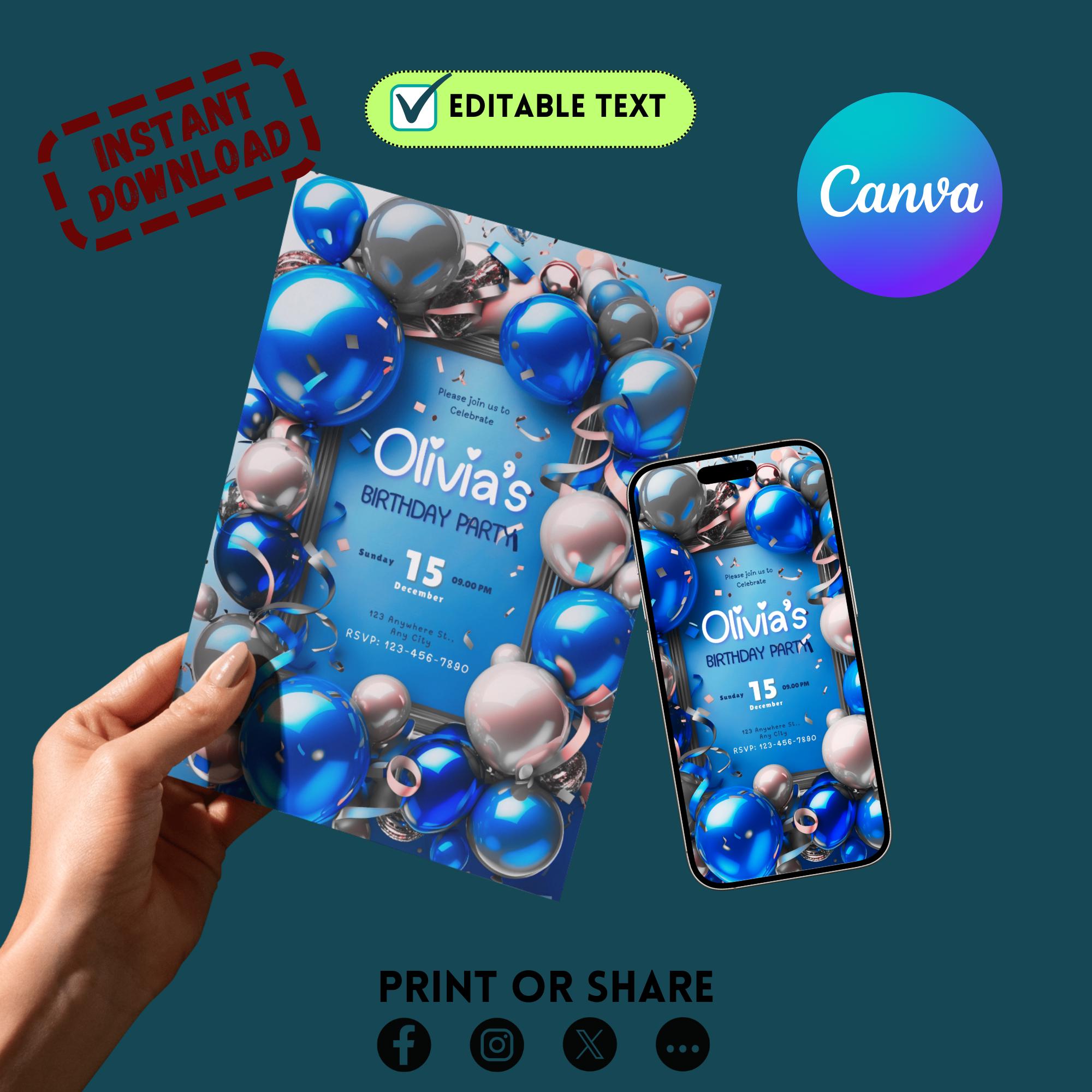 Customizable Birthday Card Template | Instant Download Editable Canva ...