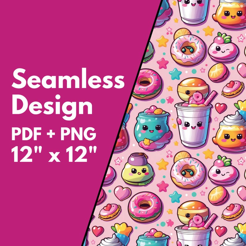 Candy Doughnut Seamless Pattern Kawaii Clipart Donut Scrapbook Paper ...