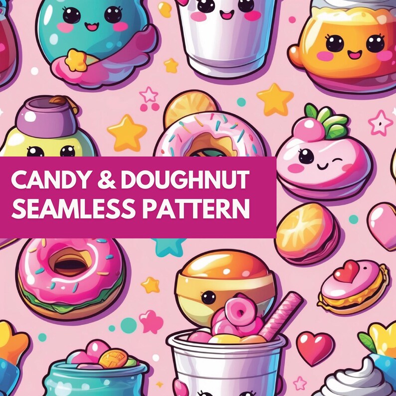Candy Doughnut Seamless Pattern Kawaii Clipart Donut Scrapbook Paper ...