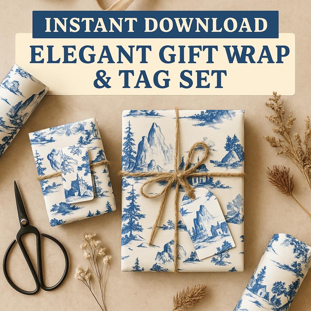 Printable Rustic Gift Wrap and Tags Mountain Holiday Wrapping Paper ...