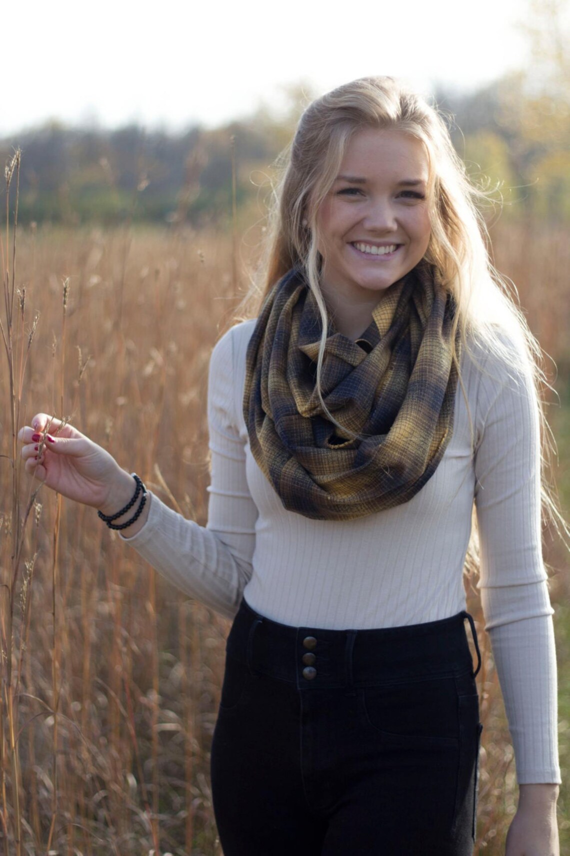 Gold Navy Buffalo Plaid Scarf - Yellow Navy Buffalo Plaid Scarf ...