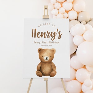 Teddy Bear First Birthday Party Sign - Beary First Birthday - 1st ...