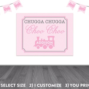 Pink Train Party Backdrop - Girl Birthday Train Poster - Personalized ...