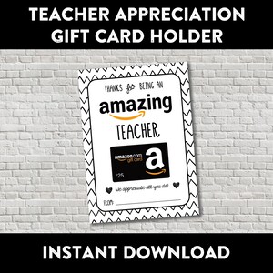 Amazon Gift Card Holder - Teacher Appreciation Gift - Printable ...