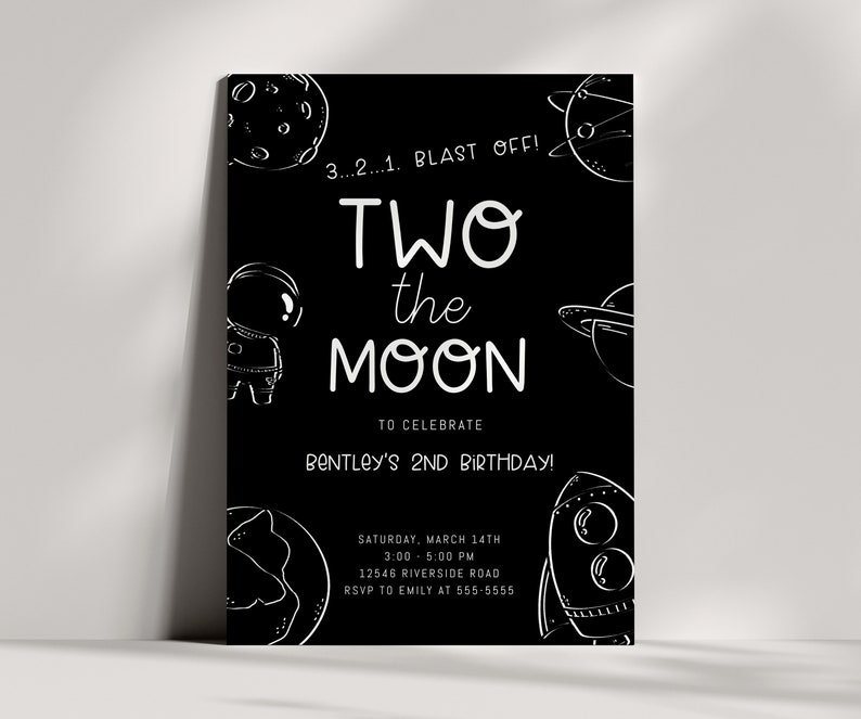 Space Party Favor Tag - Outer Space - Black and White - Two the Moon ...