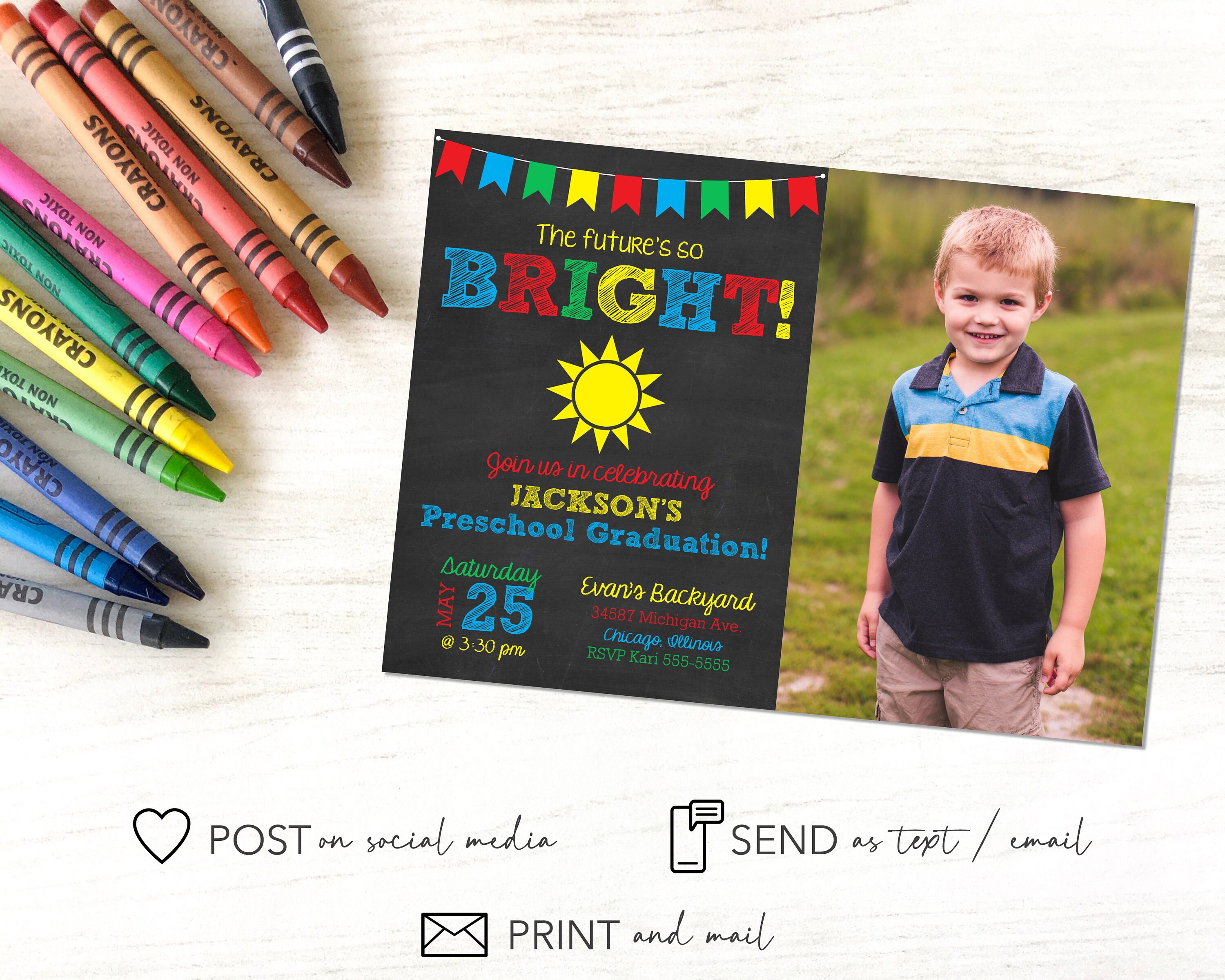 Preschool Graduation Invitation, Kindergarten Graduation Announcement ...