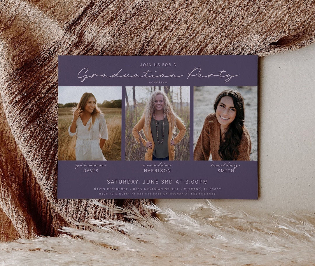 Joint Graduation Party Invitation - Three Person Grad Party Invite ...