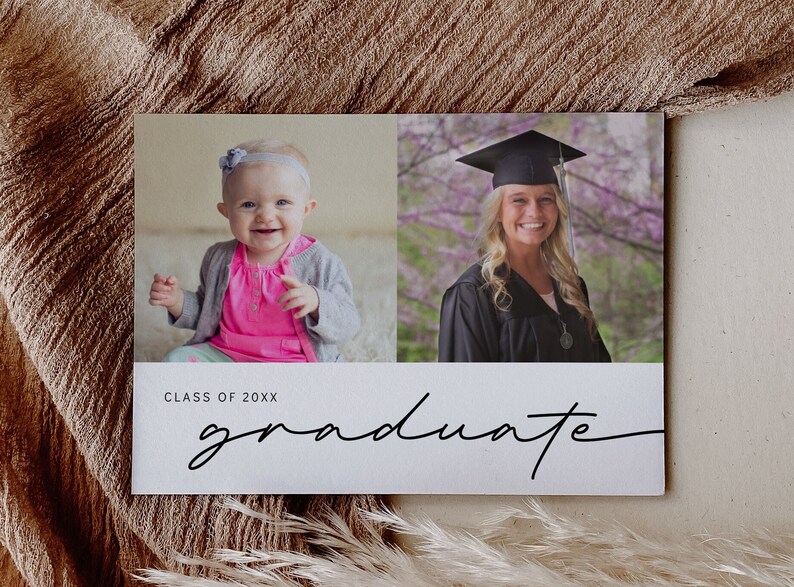 Now and Then Graduation Party Invitation Two Photos Grad - Etsy