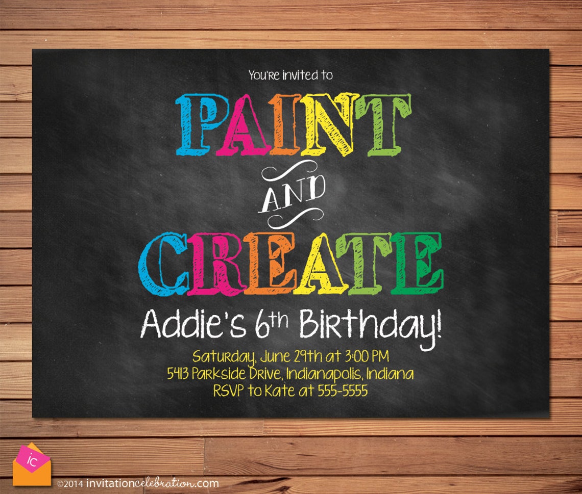 Painting Party Invitation Chalkboard Paint Birthday Party | Etsy