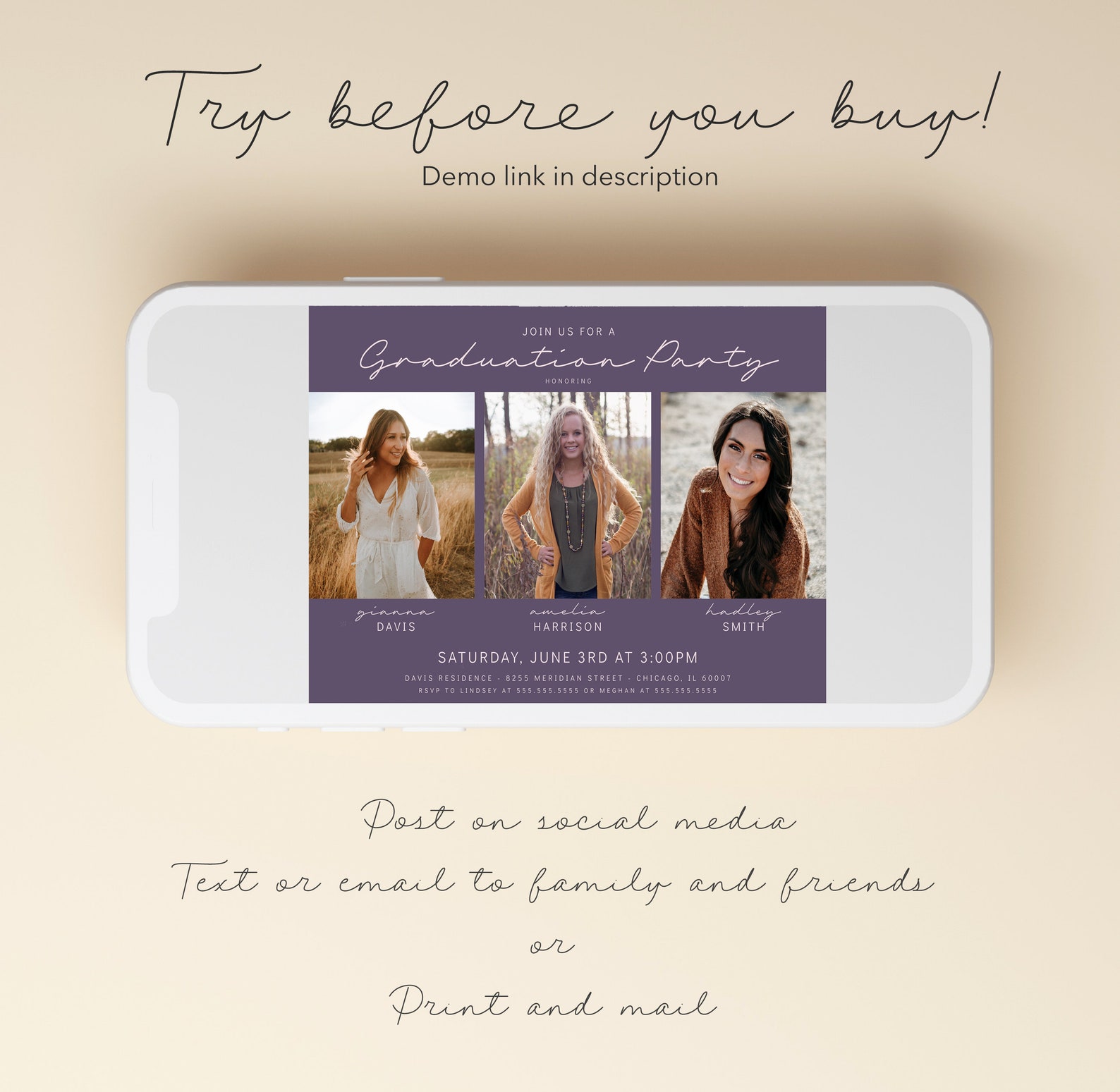 Joint Graduation Party Invitation - Three Person Grad Party Invite ...