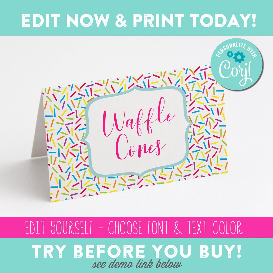 Sprinkle Cards - Ice Cream Toppings - Editable - INSTANT DOWNLOAD ...