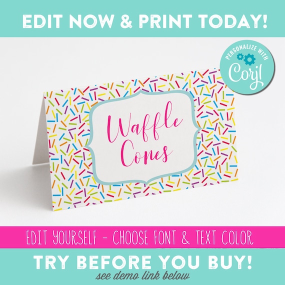 Sprinkle Cards - Ice Cream Toppings - Editable - INSTANT DOWNLOAD ...