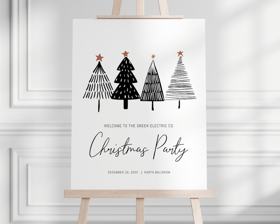 Black and White Christmas Party Sign - Minimalist Holiday Party Welcome ...