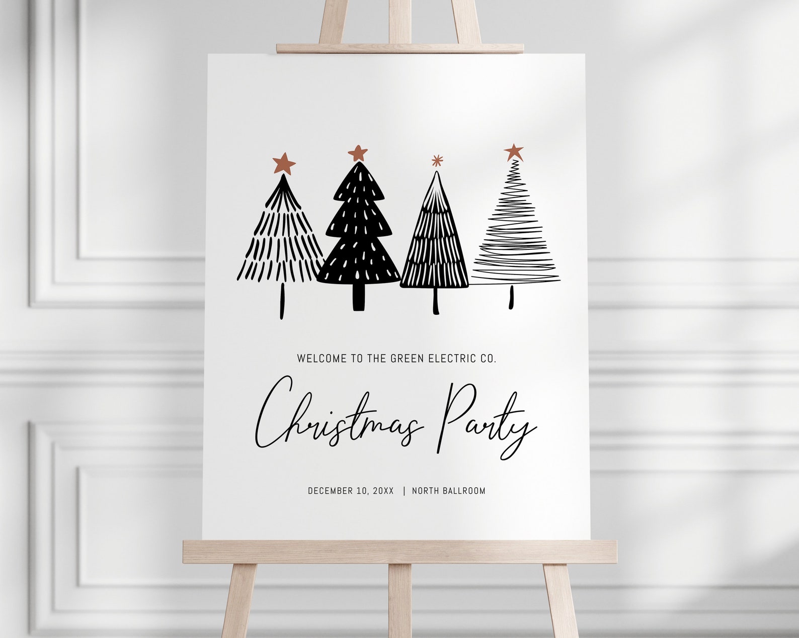 Black and White Christmas Party Sign - Minimalist Holiday Party Welcome ...
