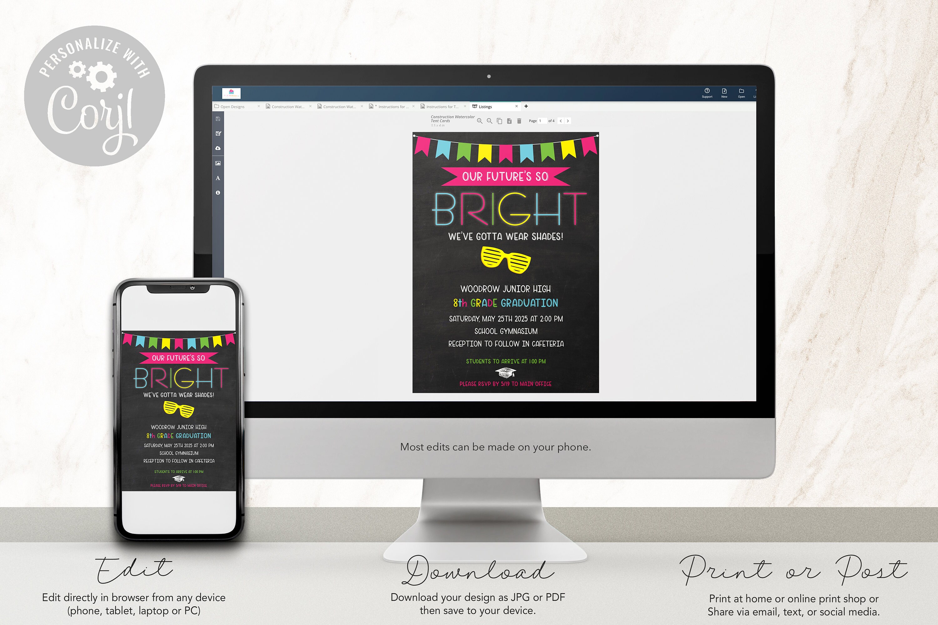 Neon Middle School Graduation Invitation - Glow in the Dark - Future is ...