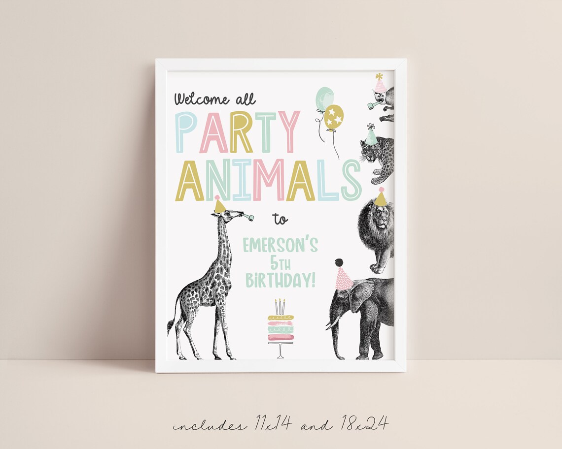 Safari Birthday Party Sign Zoo Animals Lion Giraffe - Etsy