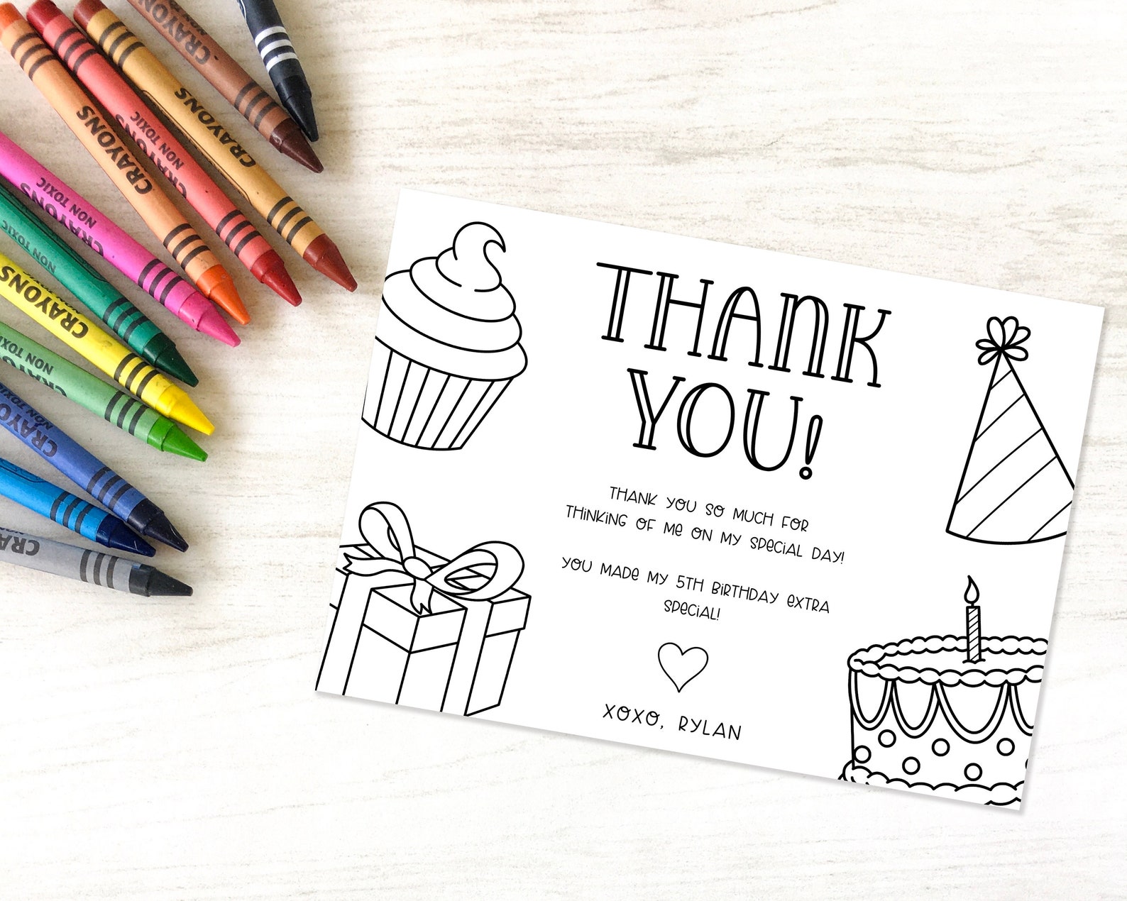 Editable Kids Birthday Thank You Card Coloring - Etsy
