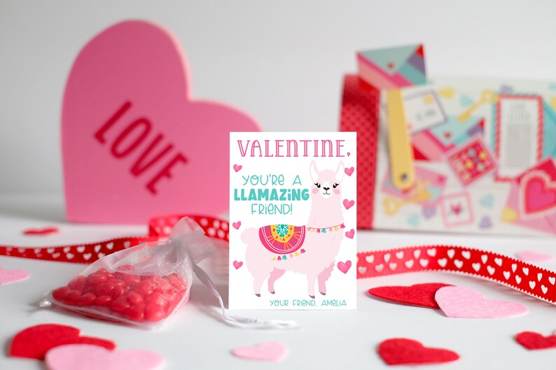 Llama Valentine - Editable Template - Llama School Valentine Card ...