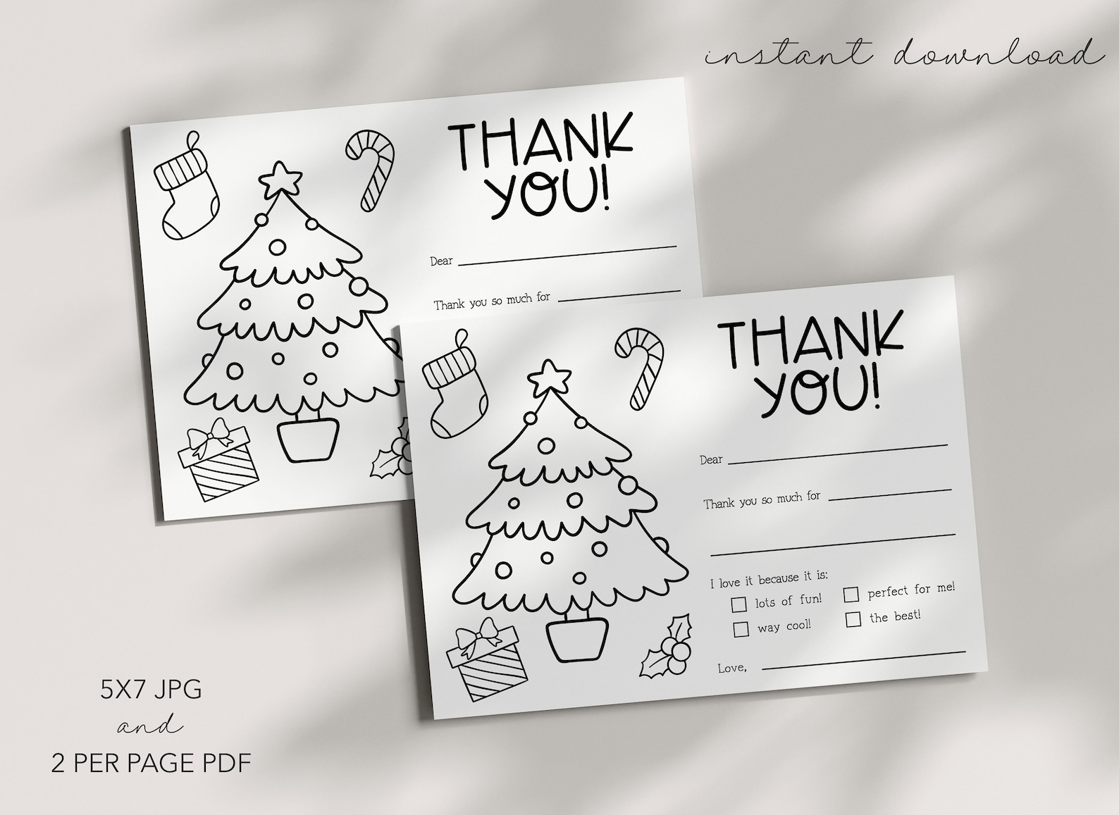 Christmas Kids Thank You Card Coloring Printable - Etsy