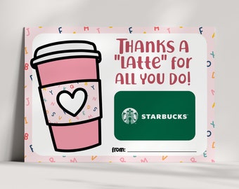 Coffee Gift Card Holder Thanks a Latte Teacher Appreciation Thank You ...