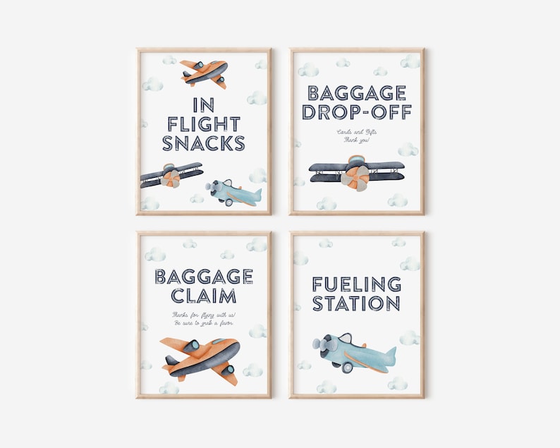 Vintage Airplane Party Signs - Baggage Claim - Drop off - in Flight ...