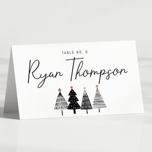 Black and White Christmas Party Food Tent Cards, Place Card, Holiday ...