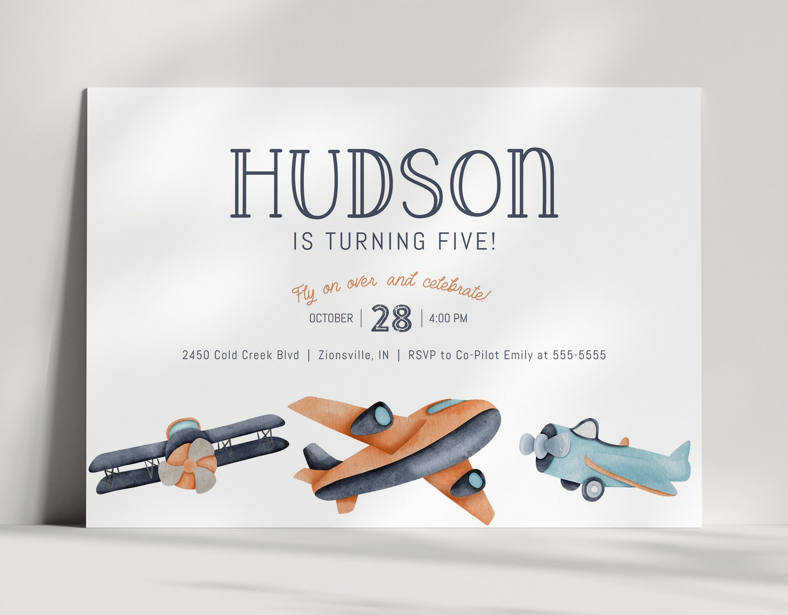 Airplane Birthday Invitation - Vintage, Retro, Fly on Over, Editable ...