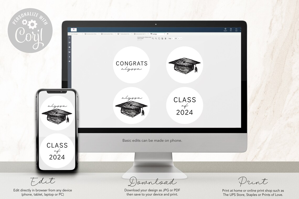 Graduation Cupcake Toppers, Class of 2024, Printable, Stickers, Black ...