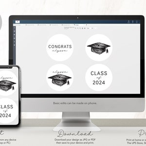 Graduation Cupcake Toppers, Class of 2024, Printable, Stickers, Black ...