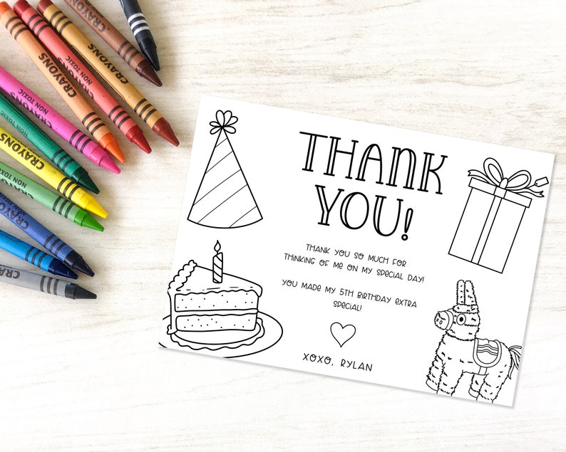 Editable Kids Birthday Thank You Card Coloring - Etsy Australia