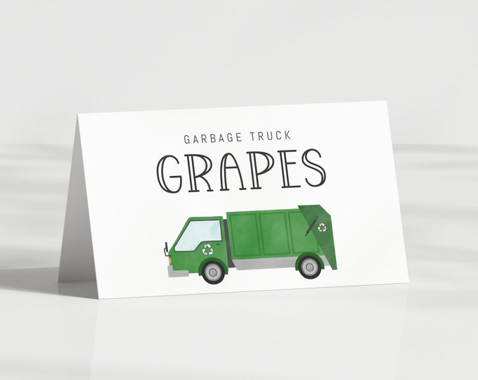 Garbage Truck Birthday Tent Cards, Trash Truck Food Tent, Recycling ...