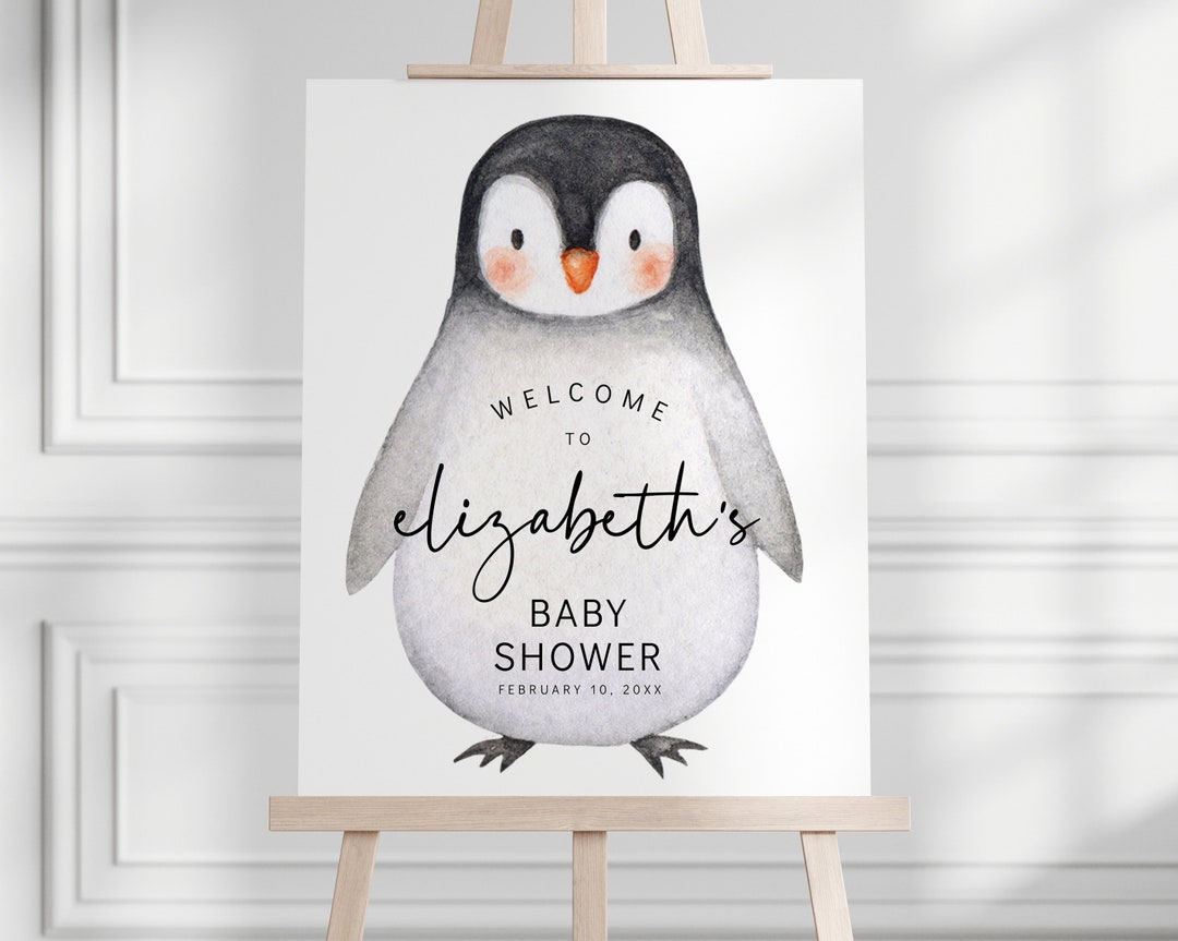 Penguin Baby Shower Sign - Penguin Birthday - Arctic Animal - Welcome ...