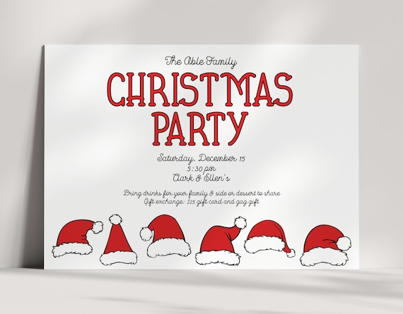Christmas Party Invitation - Santa Hats - Holiday Party Invite - Family ...